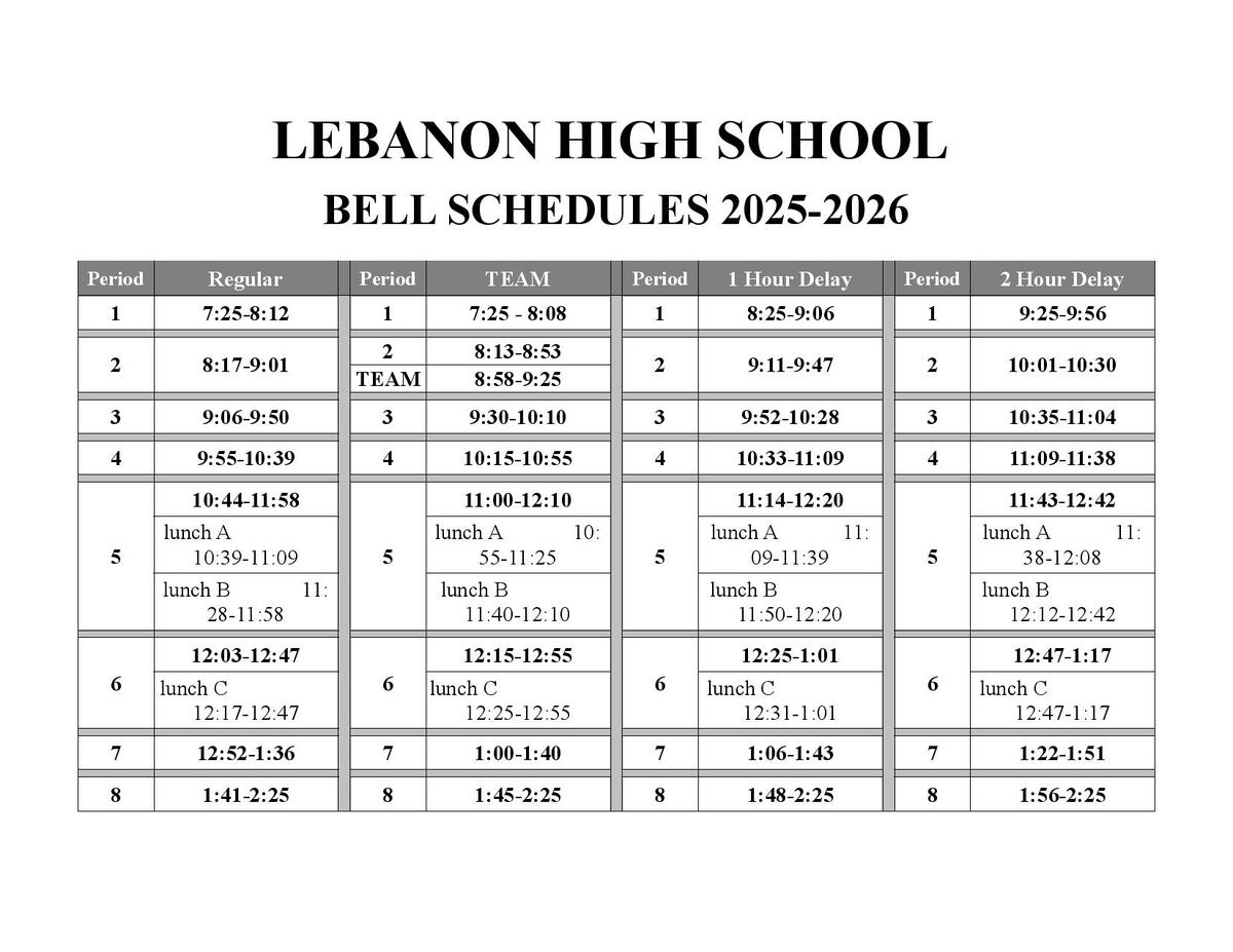 Lebanon High School - Bell Schedule - Bell Schedule | Lebanon City Schools